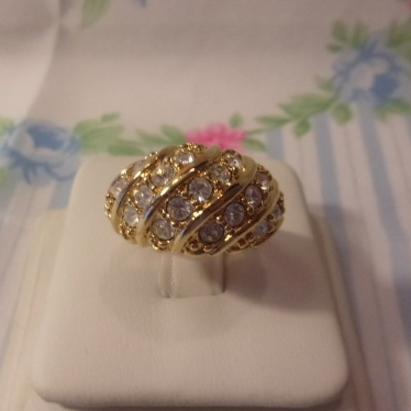 Avon | Jewelry | Vintage Avon Domed Rhinestone Gold Tone Ring | Poshmark